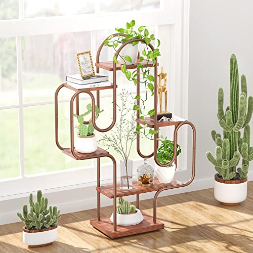 Allinside Cactus Corner Bookshelf, 6 Tiers Multipurpose Plant Stand, Heavy-Duty Metal Corner Shelf, Creative Tall Display Rack, Rustic Bookcase for Living Room, Bedroom, Home Office and Balcony