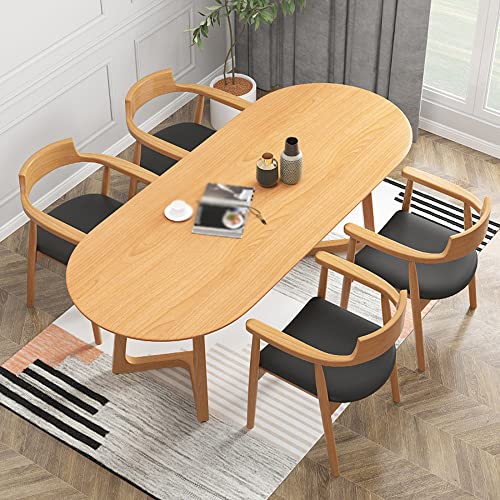 LITFAD Modern Oval Dining Table Set Solid Wood Dining Room Table with 4 Chairs Simple Kitchen Table and Chairs for 4-5 Pieces: Table, 4 Black Chairs