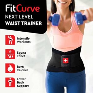 POHL SCHMITT FitCurve Waist Trainer and Trimmer Sweat Belt and Belly Band for Weight Loss, Workouts, Fitness and Lumbar Back Support, for Men and Women, black M