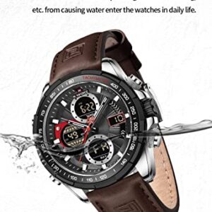 NAVIFORCE Men's Military Digital Watches Analog Quartz Waterproof Watch Sport Multifunctional Leather Wristwatch