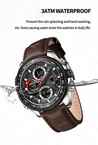 NAVIFORCE Men's Military Digital Watches Analog Quartz Waterproof Watch Sport Multifunctional Leather Wristwatch