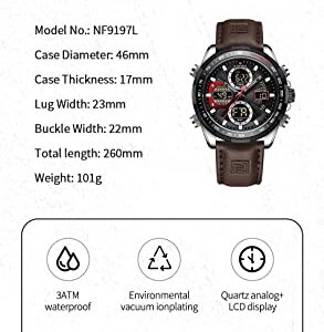 NAVIFORCE Men's Military Digital Watches Analog Quartz Waterproof Watch Sport Multifunctional Leather Wristwatch