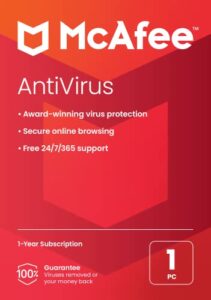 mcafee antivirus protection 2023 | 1 pc (windows)| internet security software | 1 year subscription | key card