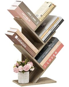 hoctieon 4 tier tree bookshelf, 4 shelf bookcase, modern book storage, free standing tree bookcase, utility organizer shelves for home office, living room, bedroom, greige