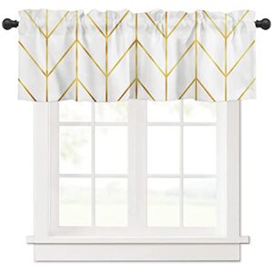 window valance light filtering valances curtains modern chevron geometric white and gold lightweight window treatment rod pocket valances for living room/kitchen,54 x 18 inch,1 panel