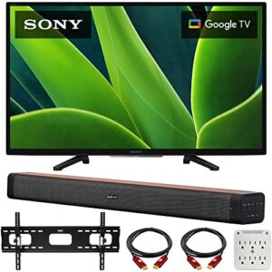 sony kd32w830k 32-inch w830k hd led hdr tv with google tv 2022 deco home 60w 2.0 channel soundbar, 19"-45" tv wall mount bracket bundle and 6-outlet surge adapter