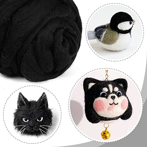 Natural Wool Roving - 8.8 oz Fibre Wool Yarn Roving Needle Felting Wool Hand Spinning for Beginners Adult Wool Felting Yarn Supplies DIY Craft Materials - Black