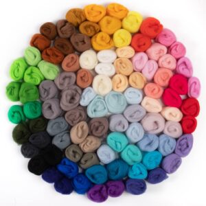 96pcs 10.4 oz needle felting wool- 48 colorful nature fibre wool yarn roving needle felting hand spinning for wool felting yarn supplies diy craft materials, 3g/pack