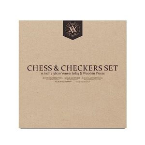 A&A 15 inch Walnut Wooden Chess Sets w/ Storage Drawer / Triple Weighted Chess Pieces - 3.0 inch King Height/ Walnut Box w/Walnut & Maple Inlay / 2 Extra Queen / Classic 2 in 1 Board Games