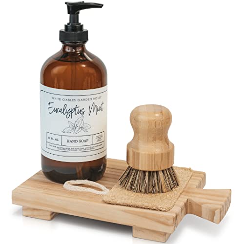 KIBAGA Decorative Wood Riser For Modern Bathroom and Kitchen Decor - Beautiful Pedestal Stand Displays Your Decorations - Cute Farmhouse Soap Dispenser Tray and Sponge Holder for Your Counter/ Sink