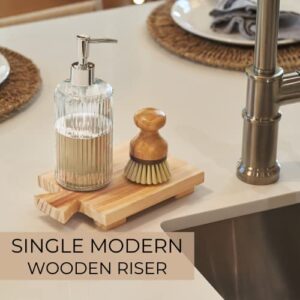 KIBAGA Decorative Wood Riser For Modern Bathroom and Kitchen Decor - Beautiful Pedestal Stand Displays Your Decorations - Cute Farmhouse Soap Dispenser Tray and Sponge Holder for Your Counter/ Sink