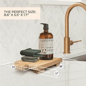 KIBAGA Decorative Wood Riser For Modern Bathroom and Kitchen Decor - Beautiful Pedestal Stand Displays Your Decorations - Cute Farmhouse Soap Dispenser Tray and Sponge Holder for Your Counter/ Sink