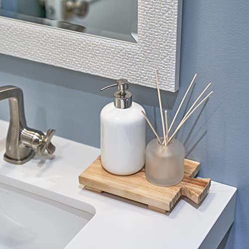 KIBAGA Decorative Wood Riser For Modern Bathroom and Kitchen Decor - Beautiful Pedestal Stand Displays Your Decorations - Cute Farmhouse Soap Dispenser Tray and Sponge Holder for Your Counter/ Sink