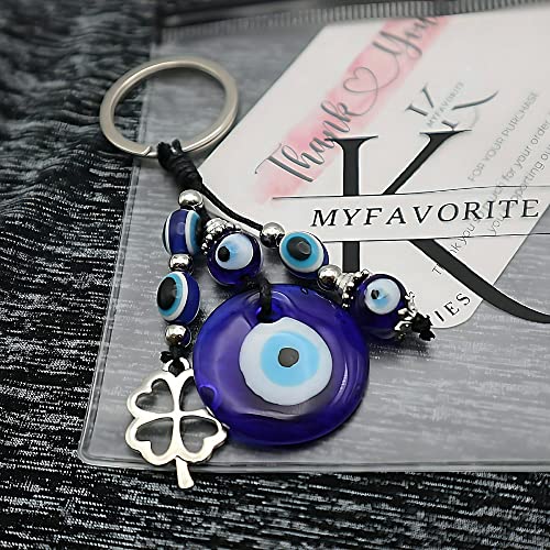 Handmade Evil Eye Keychain Clover Good Luck Charms Evil Eye Car Hanging Ornament Cute Key Ring