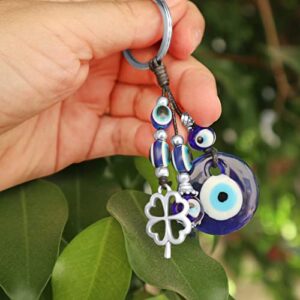 Handmade Evil Eye Keychain Clover Good Luck Charms Evil Eye Car Hanging Ornament Cute Key Ring