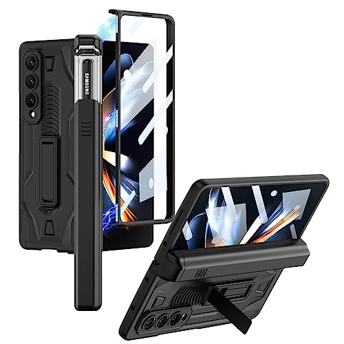 DOOTOO for Samsung Galaxy Z Fold 4 Case Hinge Protection, Z Fold 4 Built-in Screen Protector & Kickstand & S Pen Box Holder Magnetic All-Inclusive Case for Samsung Galaxy Z Fold 4 5G (Black)