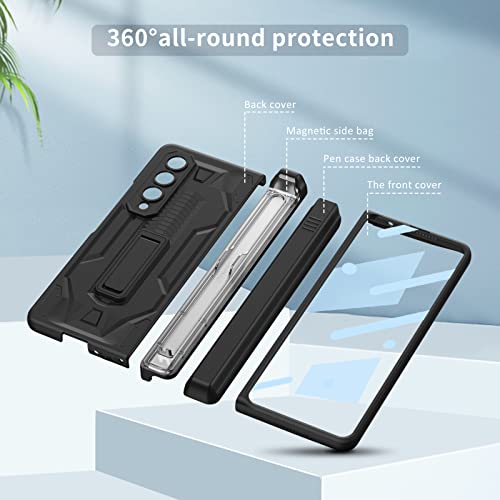 DOOTOO for Samsung Galaxy Z Fold 4 Case Hinge Protection, Z Fold 4 Built-in Screen Protector & Kickstand & S Pen Box Holder Magnetic All-Inclusive Case for Samsung Galaxy Z Fold 4 5G (Black)