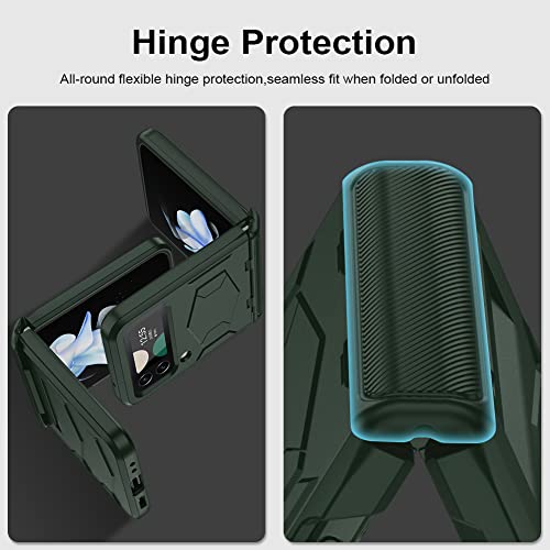 for Z Flip 4 Case, Galaxy Z Flip 4 Case(2022), Wireless Charging Support Armor Cover Bumper for Samsung Flip 4 Case with Hinge Protection, Shockproof for Samsung Galaxy Z Flip 4 Case(Green)