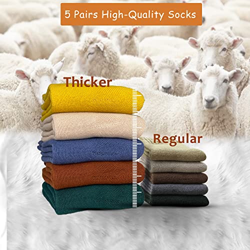 MOSOTECH 5 Pairs Womens Wool Socks, Thick Warm Cozy Crew Winter Socks Boot Socks Thermal Gifts Socks, Size 5-10