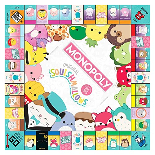 Monopoly: Squishmallows | Collector’s Edition Featuring Cam The Cat Plush | Buy, Sell, Trade Spaces Featuring Squshmallows | Collectible Classic Monopoly Game | Officially-Licensed Squishmallows Game