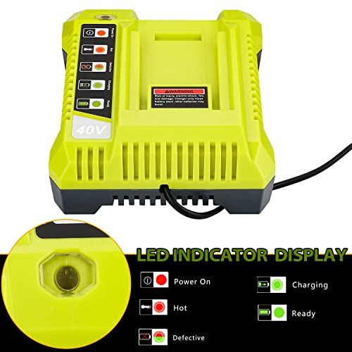 Gerttilyon for Ryobi OP401 40 Volt Lithium Ion Battery Charger Replace for Ryobi OP40301 OP40401 OP40501 OP40601 OP4015 OP4026 OP4026A OP4030 OP4040 OP4050 Li-ion Battery 【Battery Not Included】