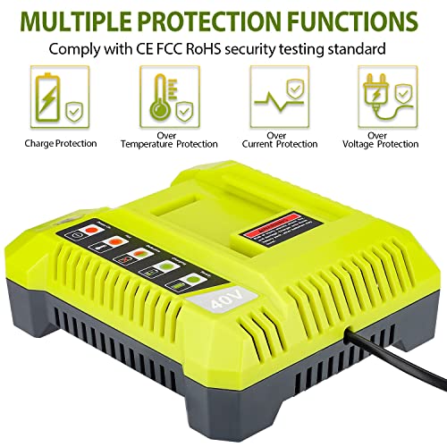 Gerttilyon for Ryobi OP401 40 Volt Lithium Ion Battery Charger Replace for Ryobi OP40301 OP40401 OP40501 OP40601 OP4015 OP4026 OP4026A OP4030 OP4040 OP4050 Li-ion Battery 【Battery Not Included】