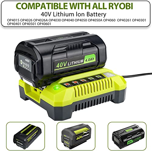 Gerttilyon for Ryobi OP401 40 Volt Lithium Ion Battery Charger Replace for Ryobi OP40301 OP40401 OP40501 OP40601 OP4015 OP4026 OP4026A OP4030 OP4040 OP4050 Li-ion Battery 【Battery Not Included】