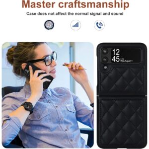 XIZYO Leather Case for Samsung Galaxy Z Flip 3 5G, Diamond-Shaped Luxury Soft PU Leather & Hard PC Shell Shockproof Bumper Protective Cover, Black