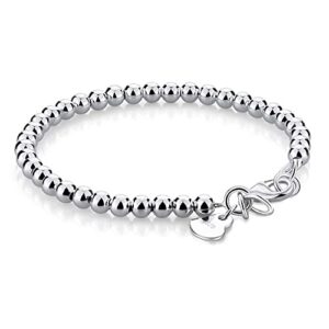 meilanduo 925 sterling silver women's 4mm-6mm italian bead ball chain bracelet, handmade bead italian bracelet, lobster claw clasp - sizes 5.1" to 8.3" inch - (silver-tone, 4mm 5.1")