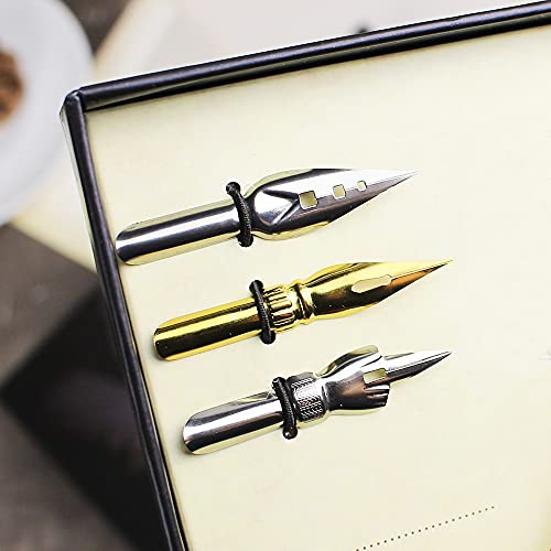 DSWINCE Feather Calligraphy Pen Set for Beginners,Metal Nib Writing Quill Ink Pen Vintage Fountain Dip Pen Gift Set (Owl feather pen)