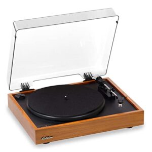 electrohome montrose wireless vinyl record player 2-speed belt-drive turntable, with audio-technica stylus, bluetooth, vinyl-to-mp3 recording, speed control motor, built-in preamp, wood plinth (rr36)