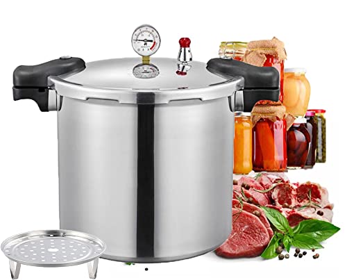 25quart pressure canner cooker and cooker with cooking rack canning pressure cooker with gauge Explosion proof safety valve Extra-large size great for big canning jobs,Induction cooker can sense