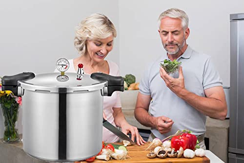 25quart pressure canner cooker and cooker with cooking rack canning pressure cooker with gauge Explosion proof safety valve Extra-large size great for big canning jobs,Induction cooker can sense