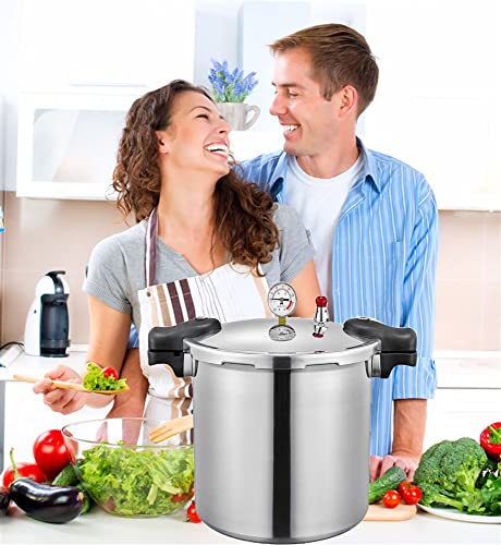 25quart pressure canner cooker and cooker with cooking rack canning pressure cooker with gauge Explosion proof safety valve Extra-large size great for big canning jobs,Induction cooker can sense