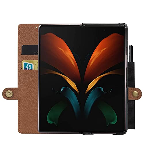 Vitodo for Galaxy Z Fold 3 Case with S Pen Holder, Magnetic Detachable Genuine Leather Wallet Phone Case 2 Card Solt with 2 Stylus Storage Protection Flip Case for Samsung Galaxy Z Fold 3 5g (Brown)