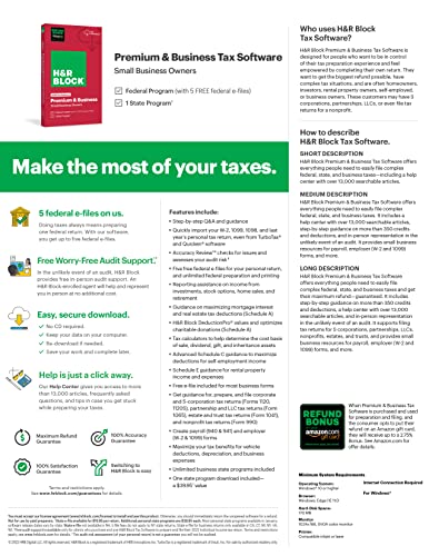 H&R Block Tax Software Premium & Business 2022 with Refund Bonus Offer (Amazon Exclusive) [PC Download]