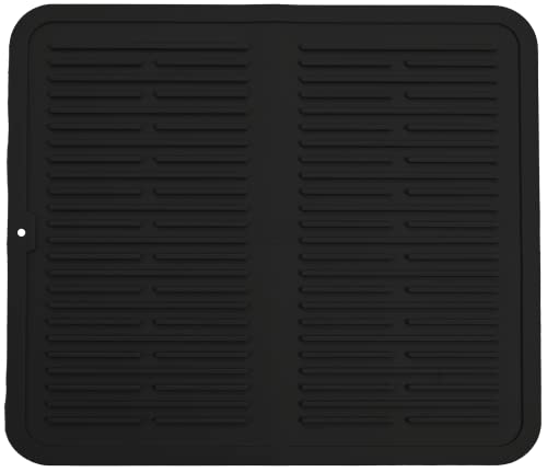 S&T INC. Silicone Mat for Kitchen Counter, Kitchen Drying Mat, Large Dish Drying Mat Silicone, Heavy Duty, Non-Slip, Dishwasher Safe and Heat Resistant, Black, 16 Inch x 18 Inch, 1 Pack