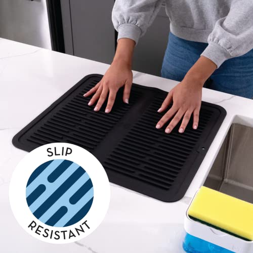 S&T INC. Silicone Mat for Kitchen Counter, Kitchen Drying Mat, Large Dish Drying Mat Silicone, Heavy Duty, Non-Slip, Dishwasher Safe and Heat Resistant, Black, 16 Inch x 18 Inch, 1 Pack