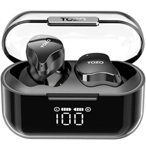 TOZO Crystal Buds Bluetooth 5.3 True Wireless Stereo Earbuds IPX8 Waterproof in Ear Headset Call Noise Reduction Headphones with Digital Display and Transparent Case Long Standby Earphones Black