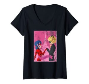 womens miraculous ladybug vintage collection paris love v-neck t-shirt