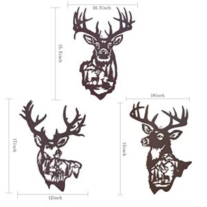 NewVees 16 Inch Large Metal Deer Wall Art Decor, Rustic Cabin Decor, Hunting Decor for Home Bathroom Bedroom Lodge, Deer in the Forest Pine Tree, Set of 3