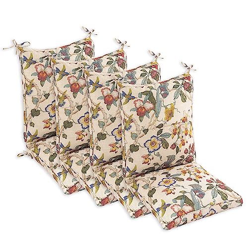 Set of 4 Outdoor Dining Chair Cushions, Comfort Patio Seating Cushions, 44 x21x4.5 inch, Single Welt and Zipper, Khaki Floral Essence