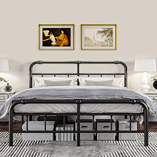 THEOCORATE King Size Bed Frame with Headboard and Footboard,14 Inch High Metal Platform, 3500lbs Support，No Box Spring Needed,Noise Free, Easy Assembly,Black