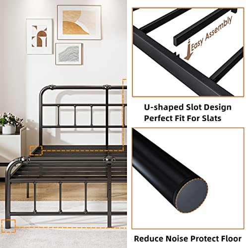 THEOCORATE King Size Bed Frame with Headboard and Footboard,14 Inch High Metal Platform, 3500lbs Support，No Box Spring Needed,Noise Free, Easy Assembly,Black