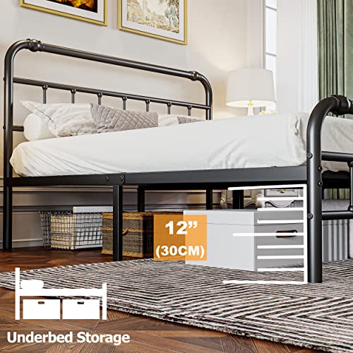 THEOCORATE King Size Bed Frame with Headboard and Footboard,14 Inch High Metal Platform, 3500lbs Support，No Box Spring Needed,Noise Free, Easy Assembly,Black