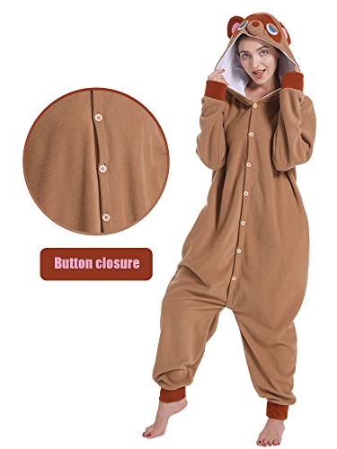 Lovemonster Adult Raccoon Costume Animal Onesie, Dressing-up Party Halloween Christmas Cosplay Costume Pajamas Sleepwear for Women Men Brown L