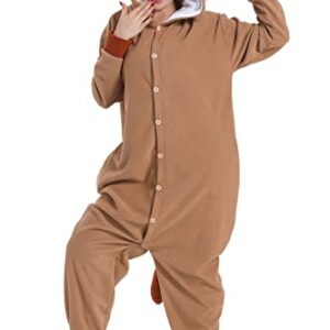 Lovemonster Adult Raccoon Costume Animal Onesie, Dressing-up Party Halloween Christmas Cosplay Costume Pajamas Sleepwear for Women Men Brown L