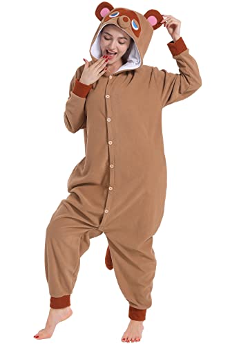 Lovemonster Adult Raccoon Costume Animal Onesie, Dressing-up Party Halloween Christmas Cosplay Costume Pajamas Sleepwear for Women Men Brown L