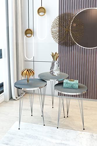 PAK HOME Set of 3 Nesting End Tables Round Wood Stacking Coffee Side Accent Table with Metal Legs for Living Room, Home Office, Nightstands for Bedroom