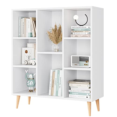 ITUSUT Floor Display Cabinet, Open Shelf Bookcase with Legs, 8 Cube Storage Organizer, Home Office Furniture Bookcase, Side Cabinet for Small Space, Bedroom, Living Room, Office